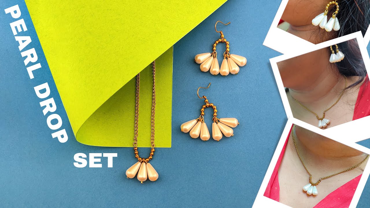 Pearl drop Jewelry Set | Handmade Oval Shape Pearl Drop Earrings For ...