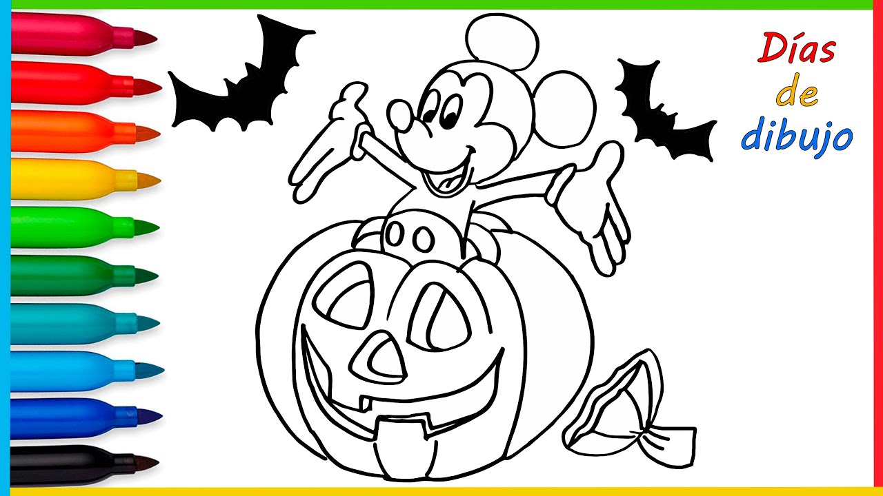 Dibuja y Colorea A Mickey Mouse Y La Calabaza de Halloween - YouTube
