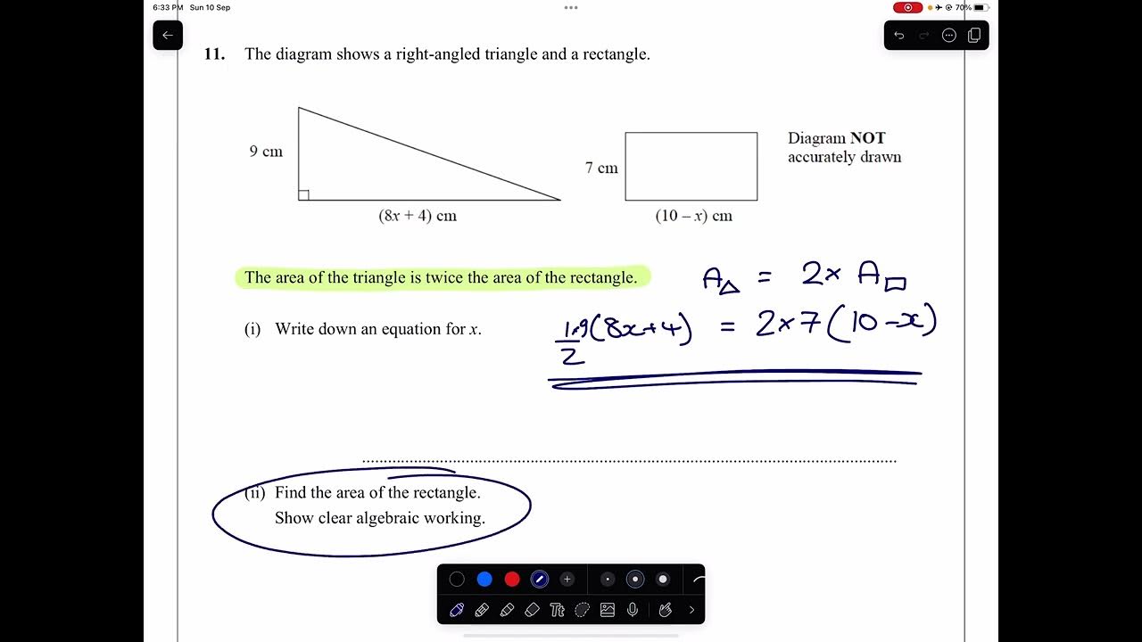 GCSE IGCSE Edexcel Maths Mathematics Area Forming and Solving a Linear Equation Rectangle ...
