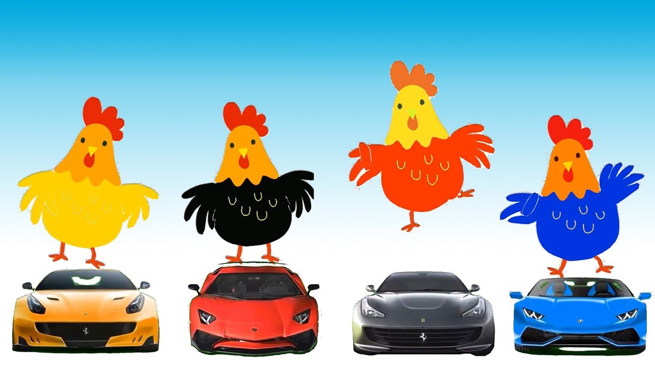 Dance of colorful chickens on cars - YouTube