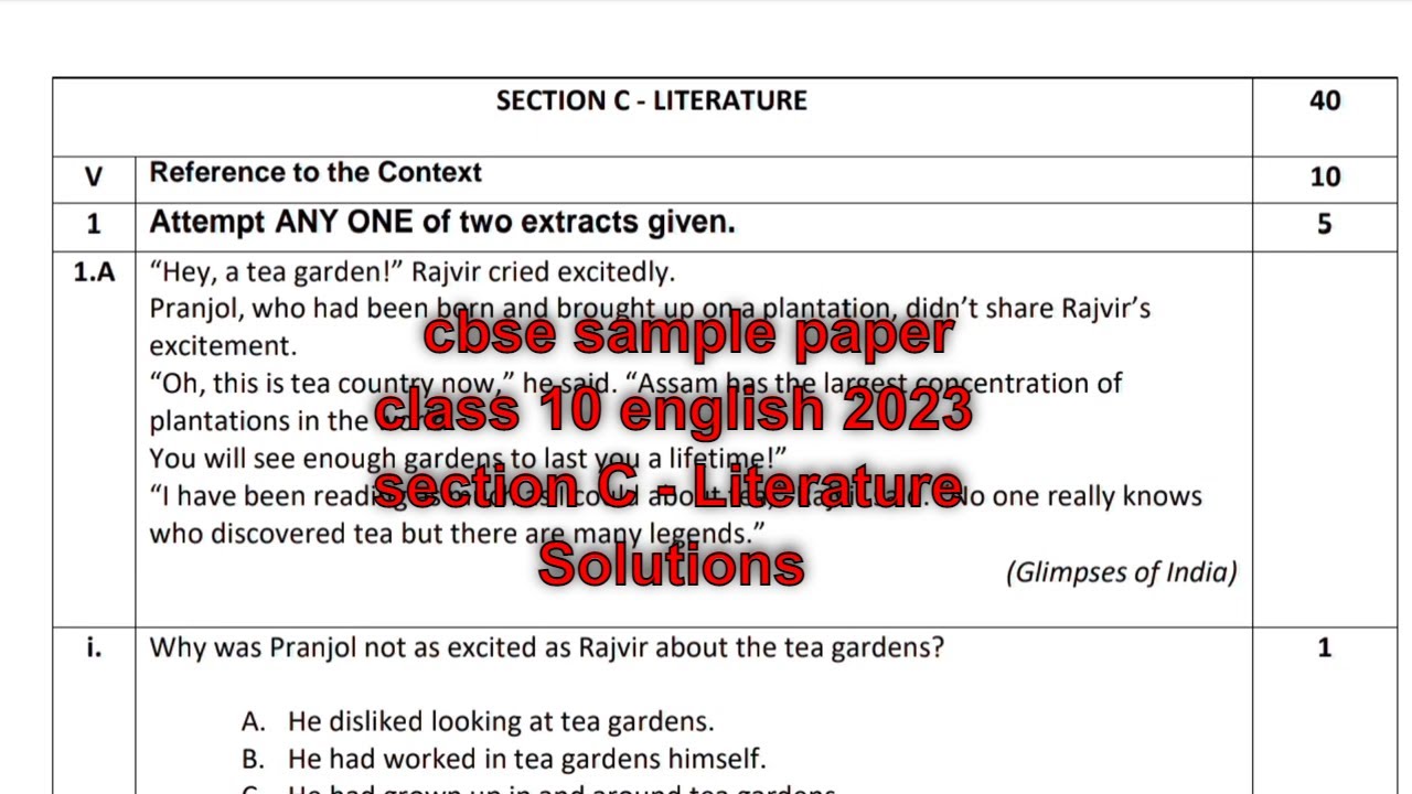 cbse sample paper class 10 english 2023 section C - Literature - YouTube