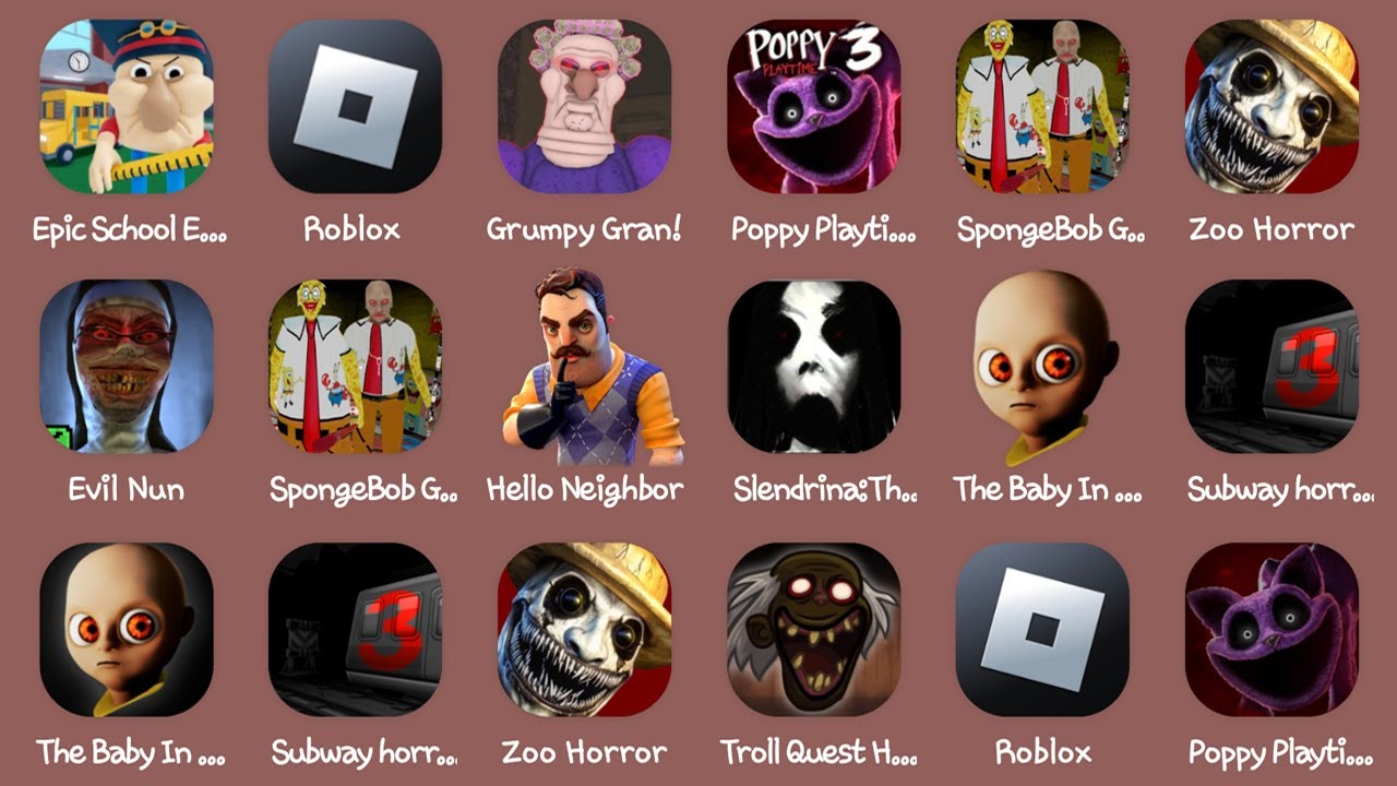 Epic School Escape,Roblox,Grumpy Gran,Poppy Playtime Chapter 3,Evil Nun,SpongeBob Granny Chapter ...