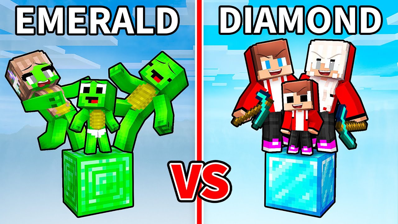 JJ and Mikey: EMERALD vs DIAMOND Block Family Survive Battle in Minecraft - Maizen - YouTube