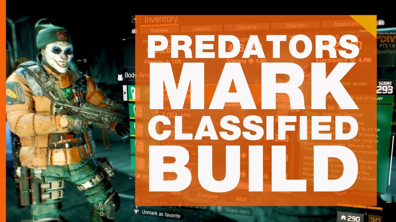 The Division 1.8 PTS PS4 Predators Mark Classified Build - YouTube
