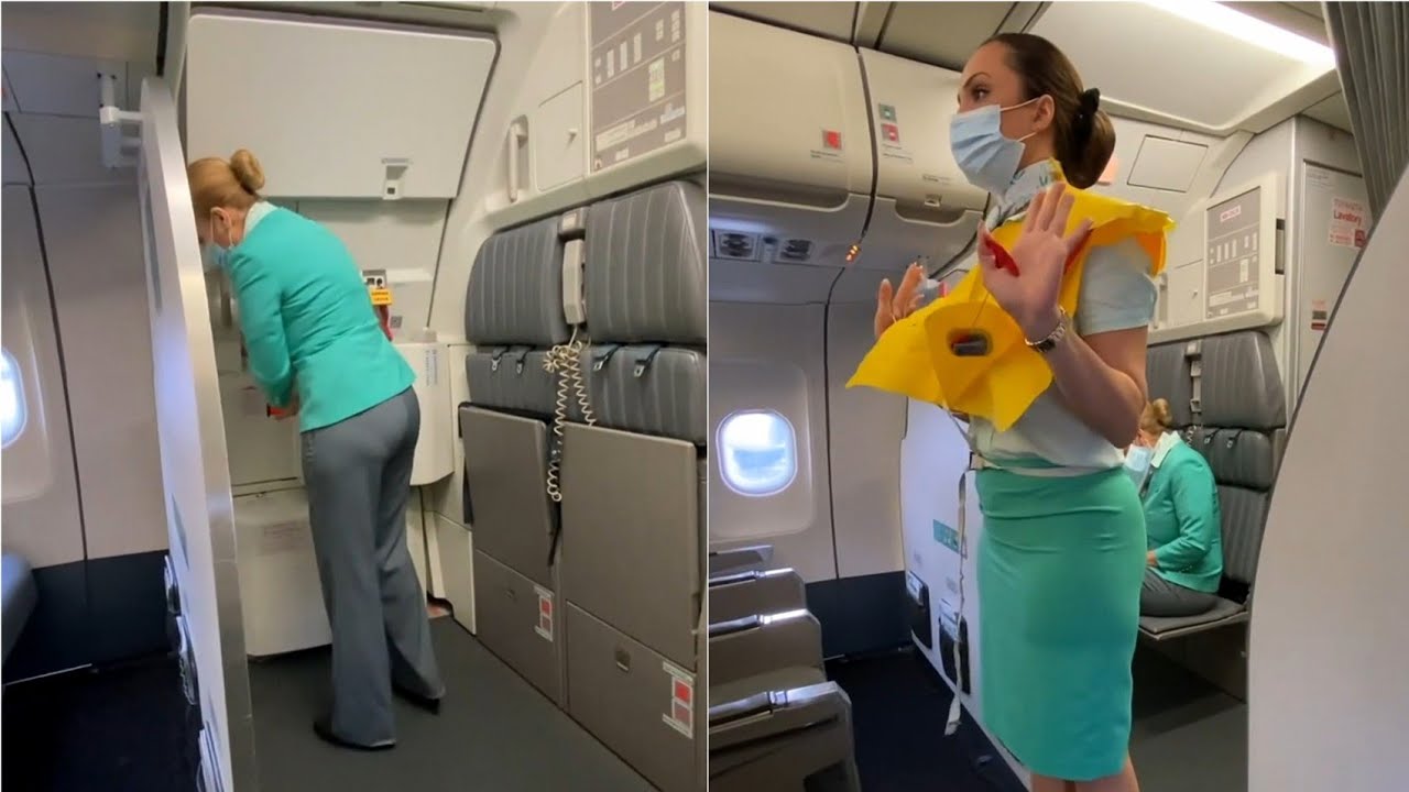 Cyprus Airways | Air Hostess Performing Safety Demonstrations - YouTube