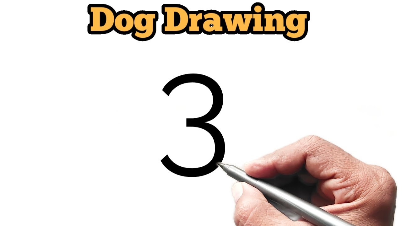 How to draw Dog From number 3 | Easy dog Drawing for beginners | Number ...