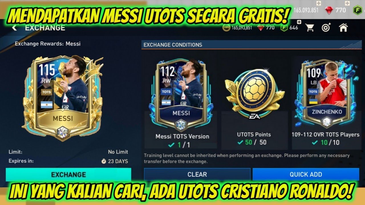 PERTUKARAN UTOTS FIFA MOBILE BISA MENDAPATKAN LIONEL MESSI TERKUAT OVR ...
