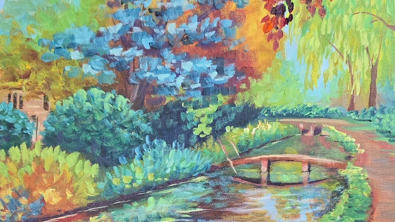 Autumn English Cotswolds Stream Landscape Acrylic Painting LIVE ...