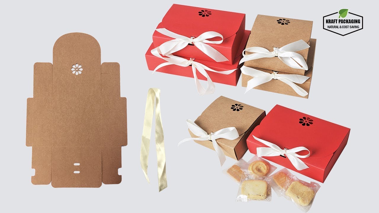 Natural brown Kraft paper gift packaging boxes with silk closure for ...