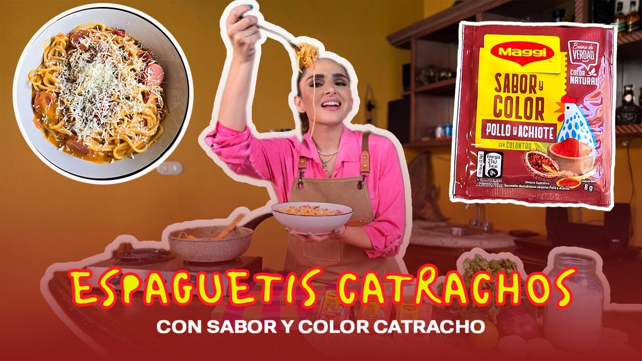 Cómo preparar Espaguetis Catrachos con Maggi Pollo y Achiote - YouTube