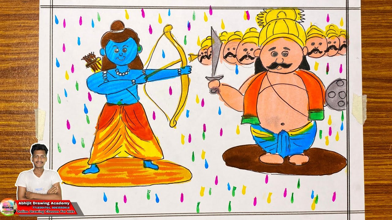 Dussehra festival Drawing, How to Draw Dussehra Drawing , Happy ...