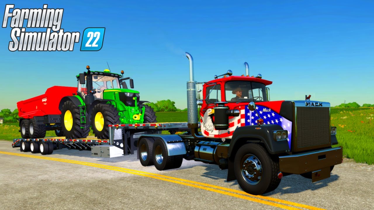 Farming Simulator 22 - MACK SUPER LINER & Flatbed Trailer Transporting ...