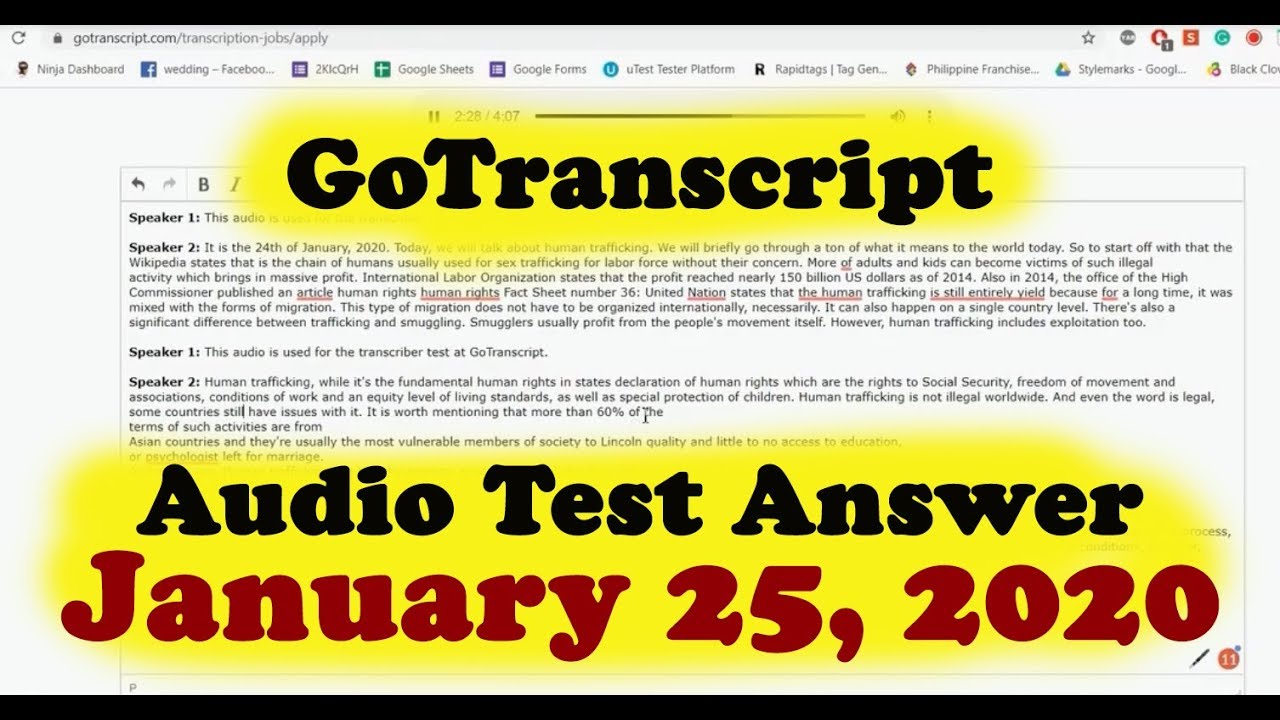 GoTranscript Audio Test January 2020 Answers - YouTube