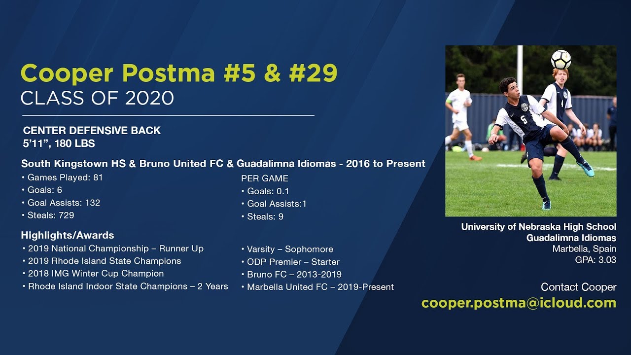 RR_Cooper Postma Soccer - Class of 2020 - YouTube