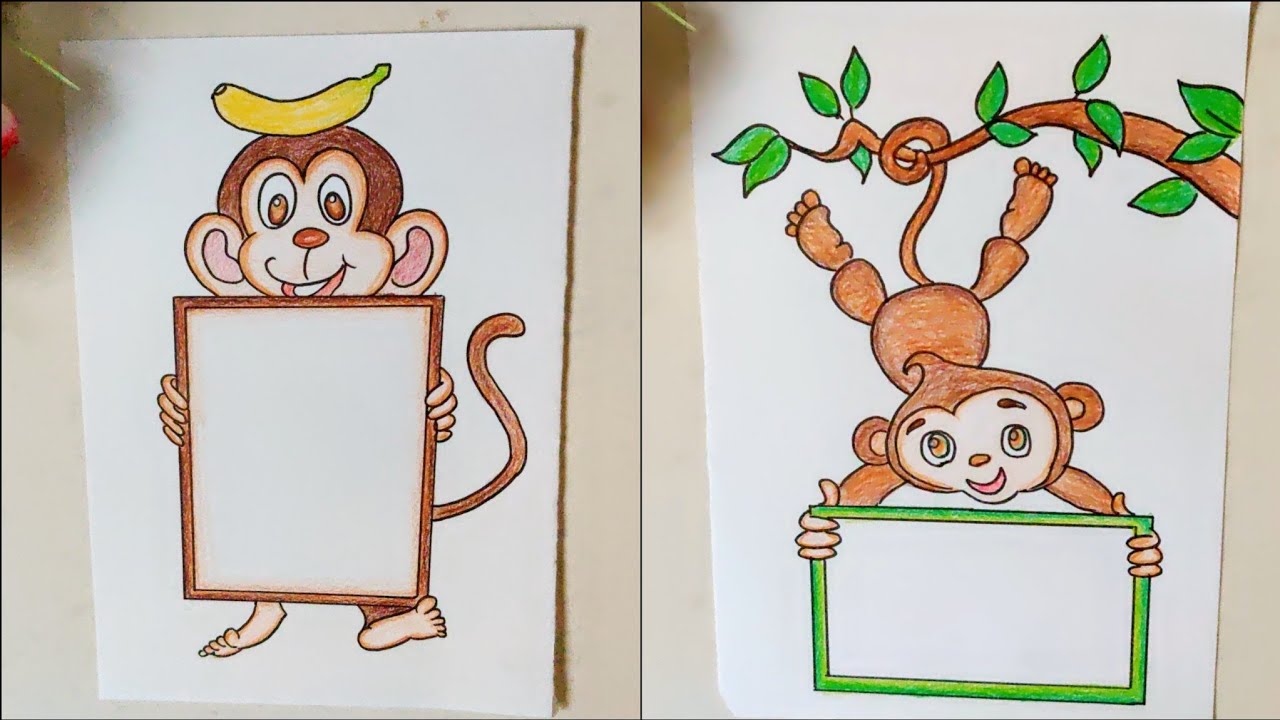 Monkey | Border Design on paper | Border Design for Project/Assignment ...