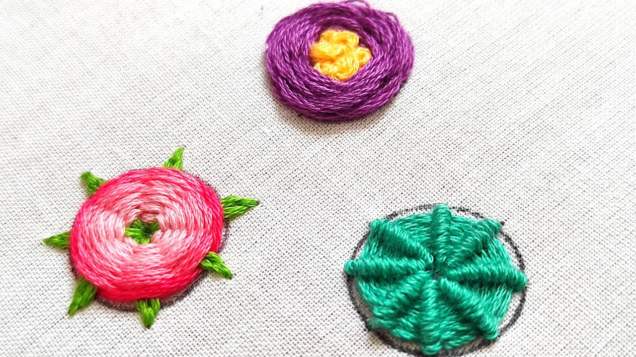 3 Different Woven Flowers - Hand Embroidery for Beginners - YouTube