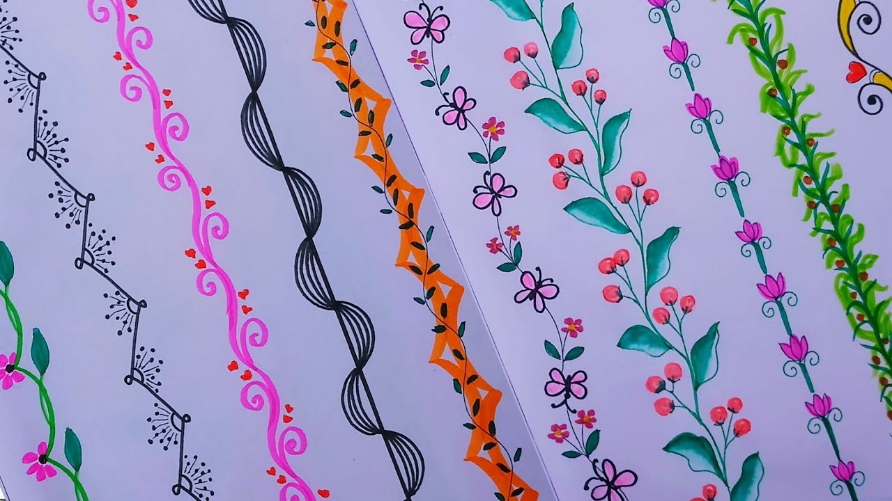 10 Easy and Beautiful Border Designs | Notebook Decoration | Colorful ...