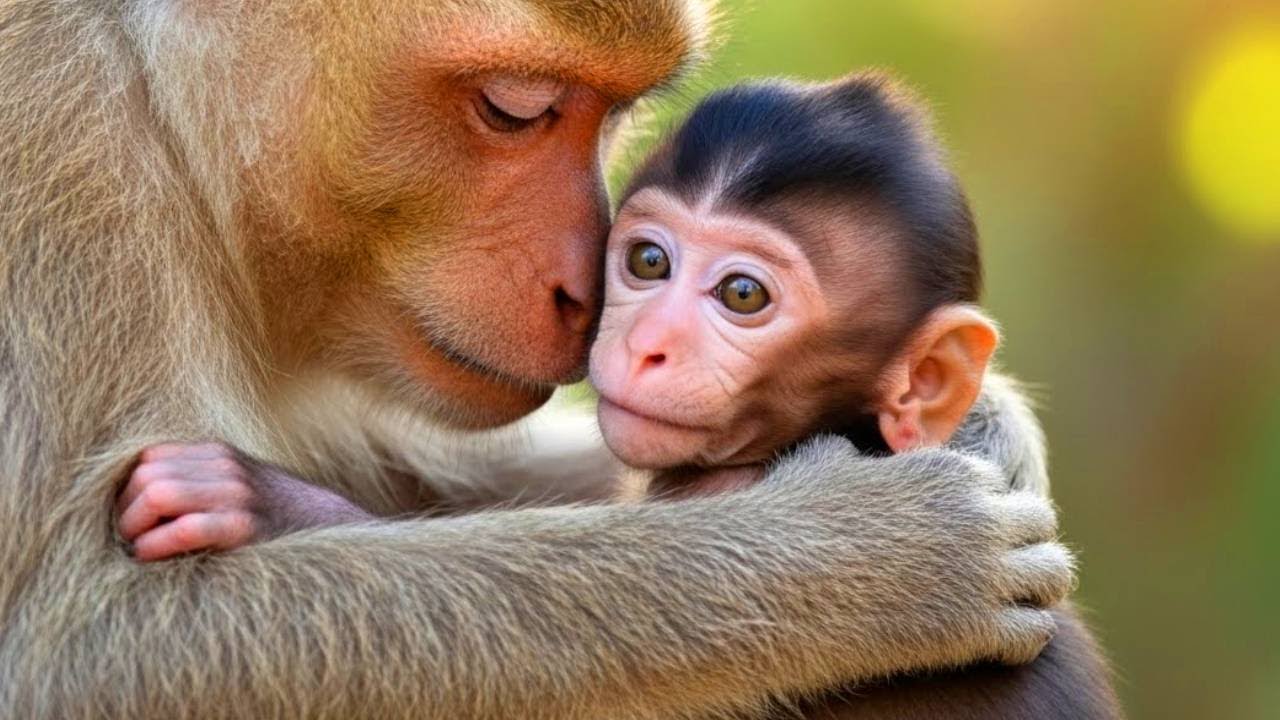 Sweet Baby Monkey Clings to Mother Adorable Close Up Moment - YouTube