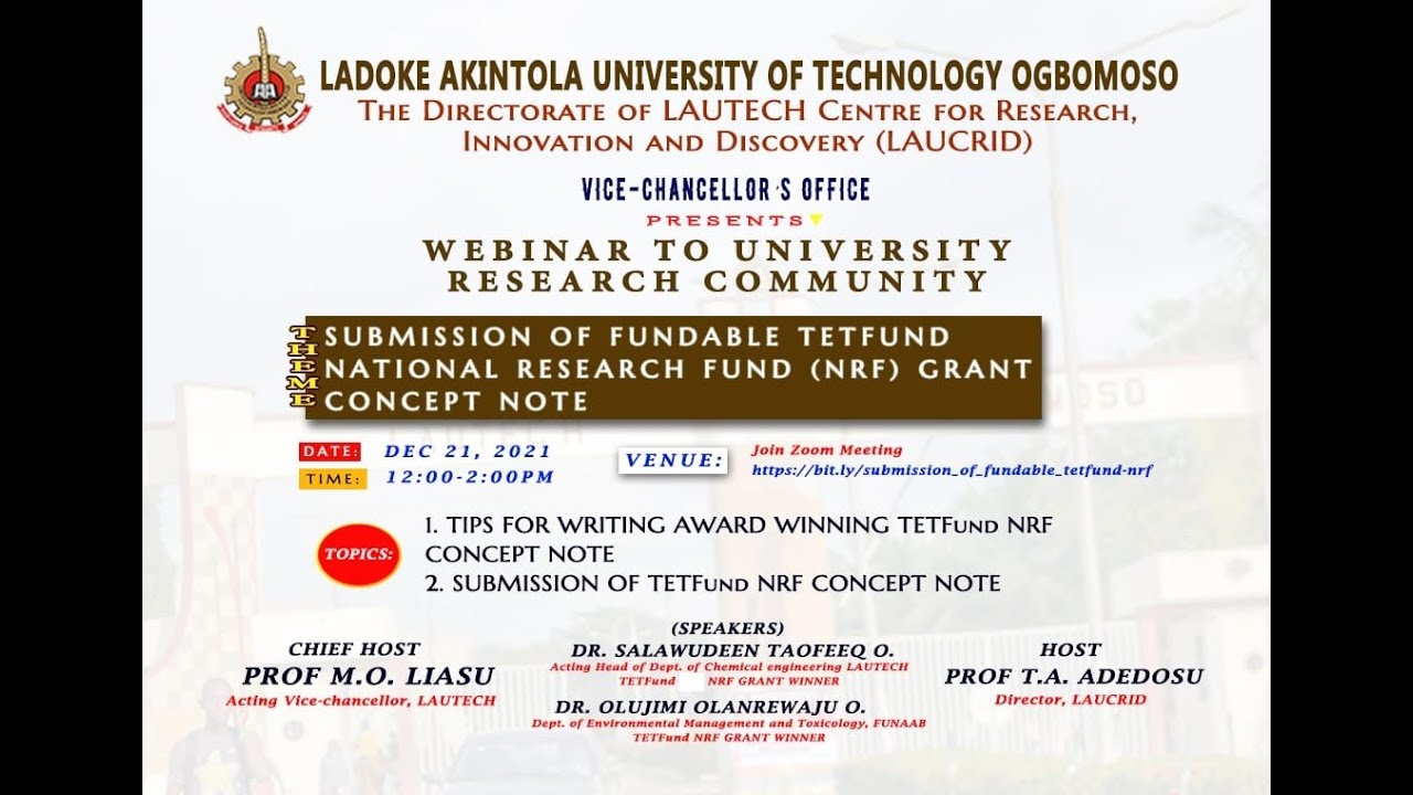 SUBMISSION OF TETFUND NRF CONCEPT NOTE || DR. SALAWUDEEN TAOFEEQ O ...