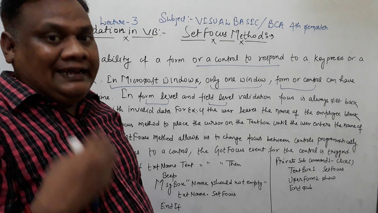 LECTURE- 3 DATA VALIDATION IN VISUAL BASIC 6.0 | SET FOCUS METHOD - YouTube