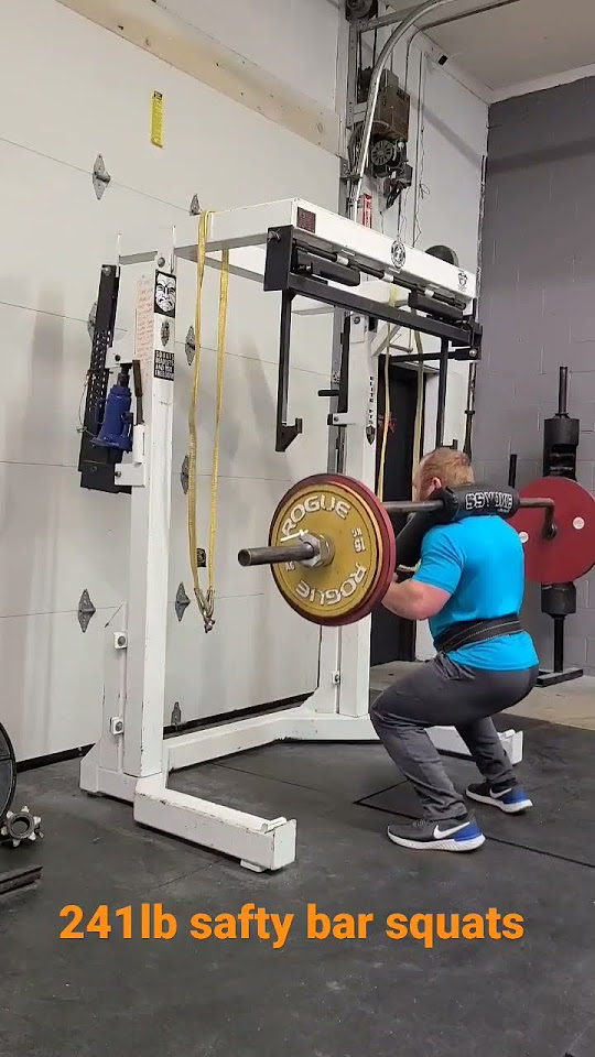 241lb safety bar squat , come back from covid - YouTube