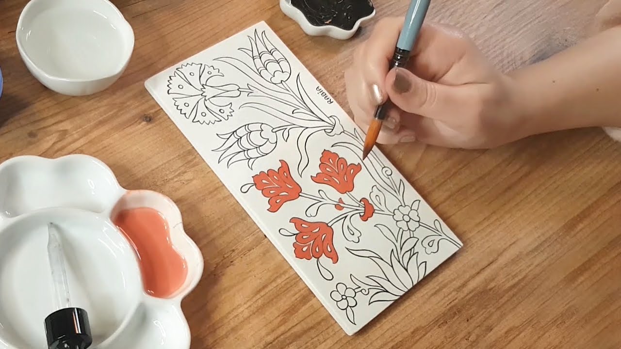 TILE ART DESIGN | Carnation & Tulip | Drawing and Painting A Ceramic ...