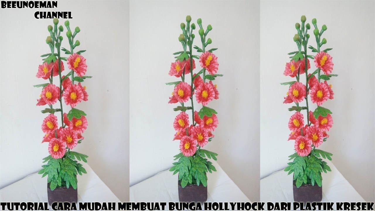 Tutorial cara mudah membuat bunga hollyhock dari plastik kresek - YouTube