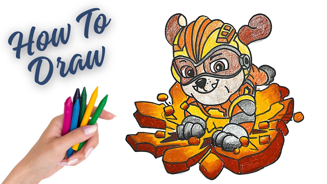 How to draw Rubble from Paw Patrol Mighty Movie - YouTube