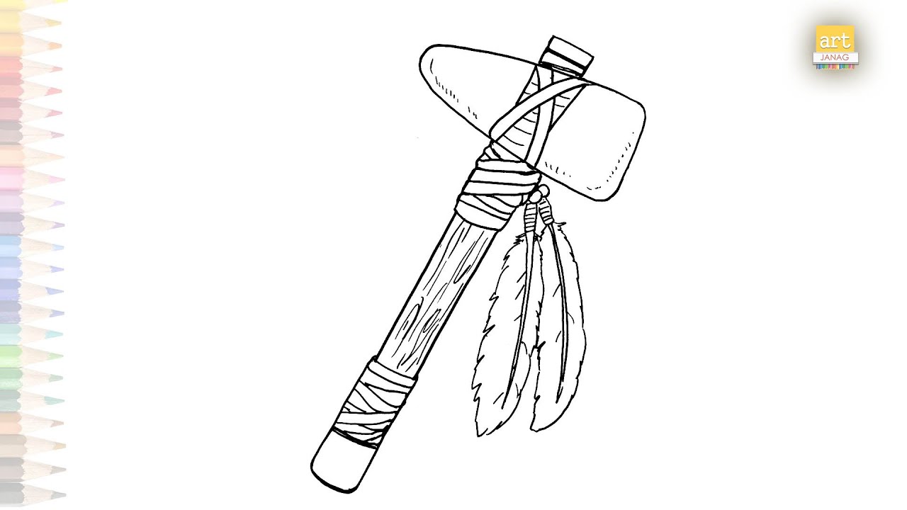 Native American Tomahawk drawing easy | Outline Art | How to draw ...