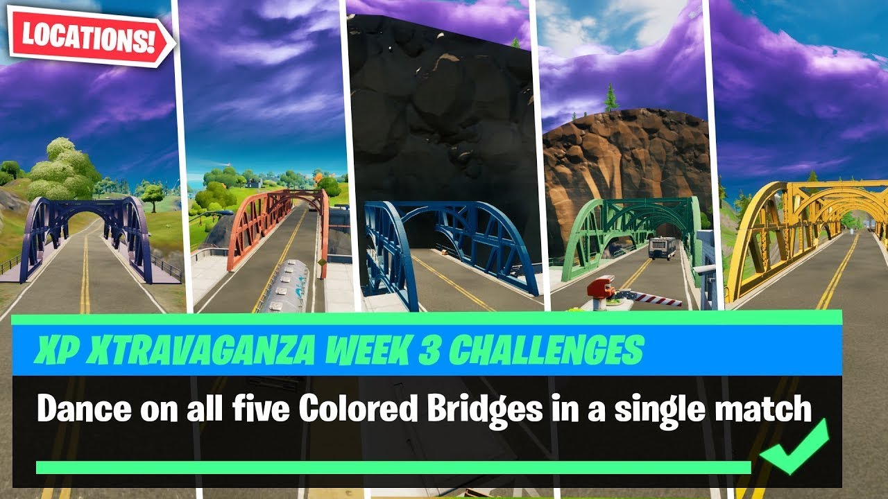 Fortnite - XP Xtravaganza Week 3 - Dance On All Five Colored Bridges In ...