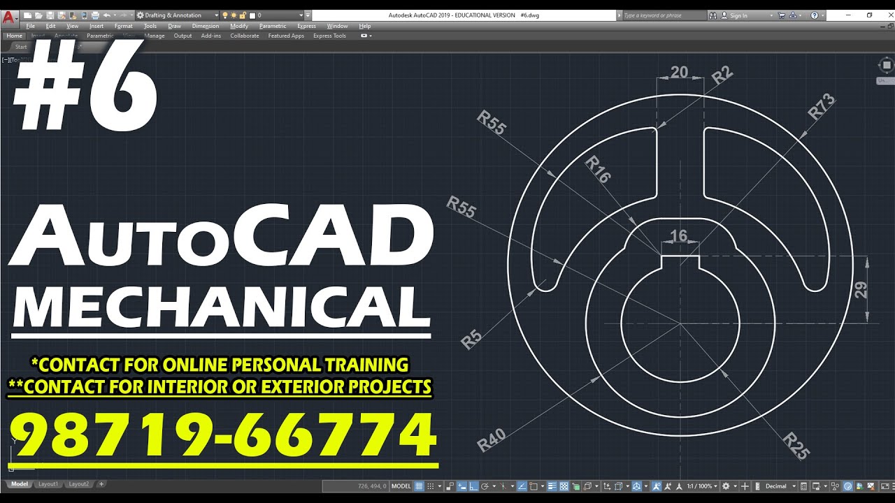 #6 || AUTOCAD MECHANICAL PRACTICE DRAWING 6 || - YouTube