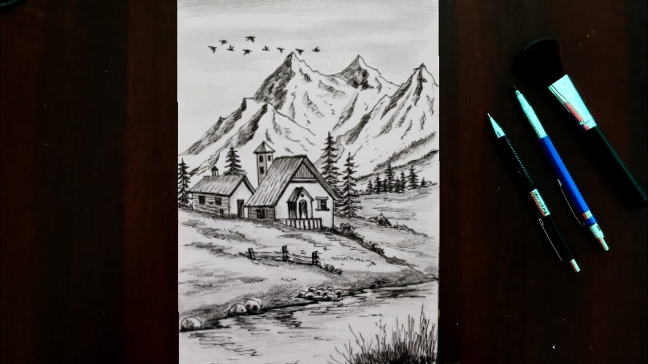 How to Draw Mountain Landscape//Easy Drawing Tutorial// Drawing for ...