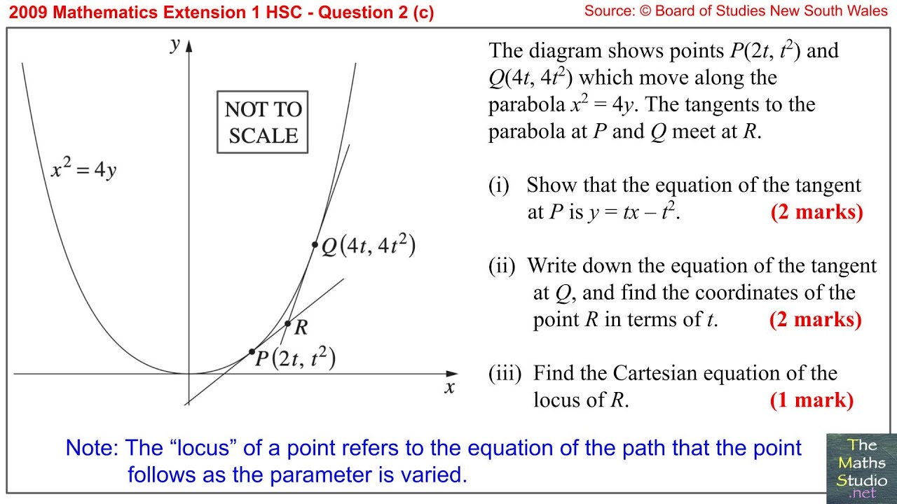 2009 Maths Extension 1 HSC Q2c Solve problem involving parametric ...