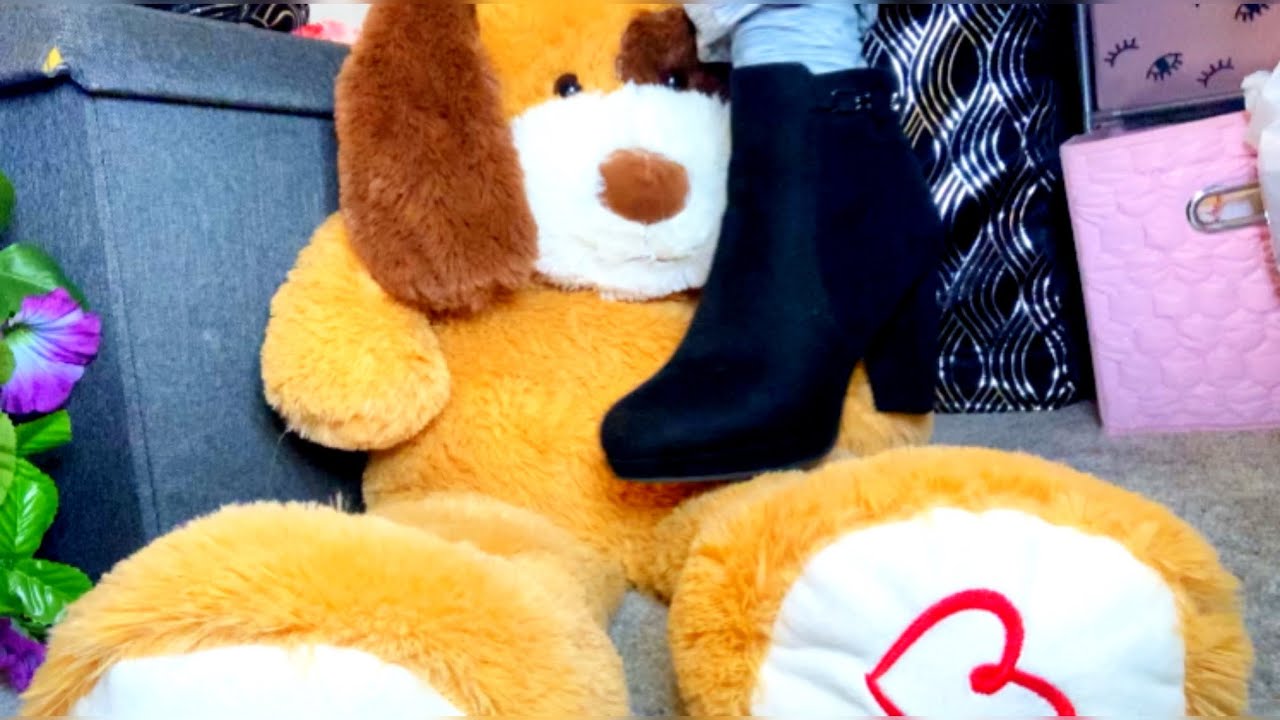 Kicking & stomping on teddy bear wearing high heel boots - YouTube