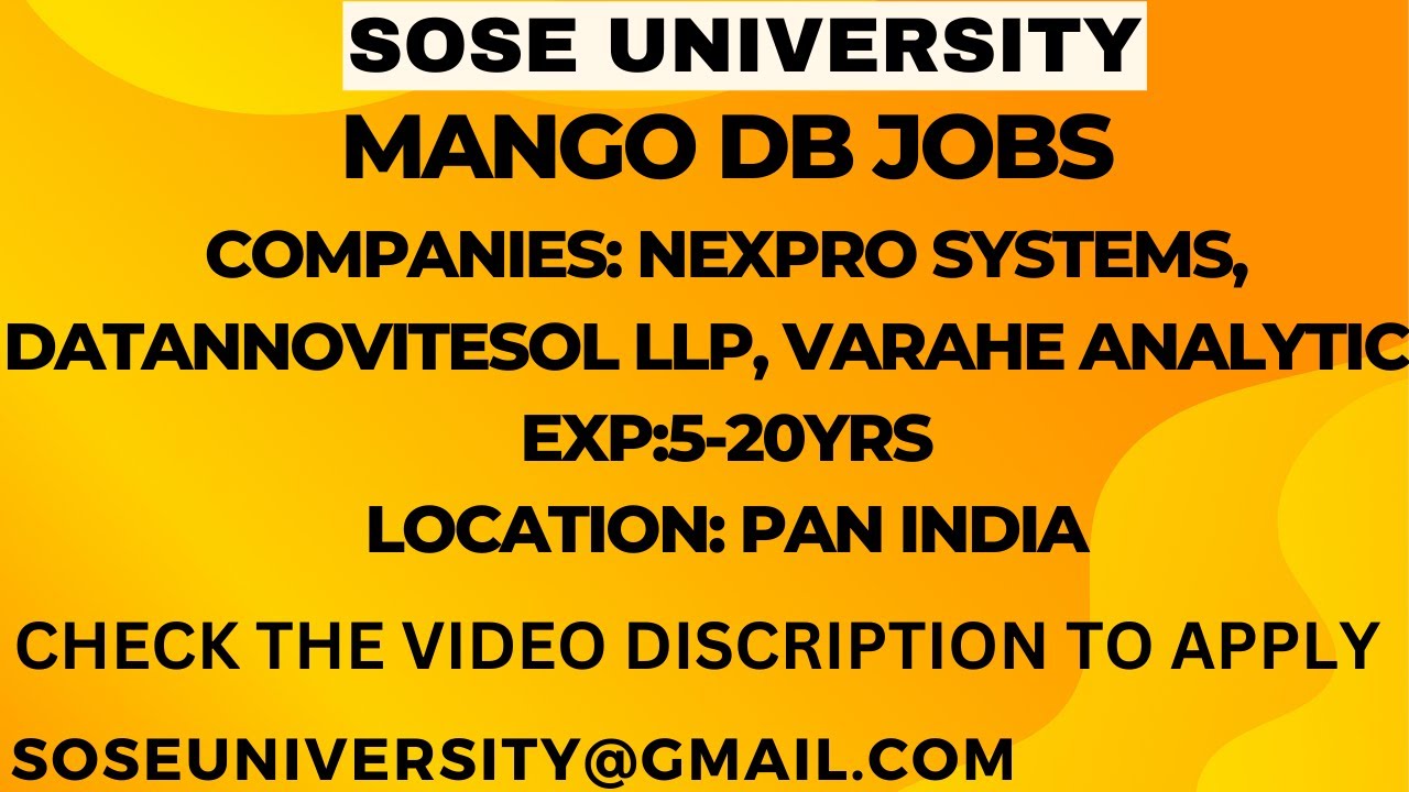 Mango DB Job Openings For Nexpro Systems, DataNnoviteSol LLP, Varahe ...