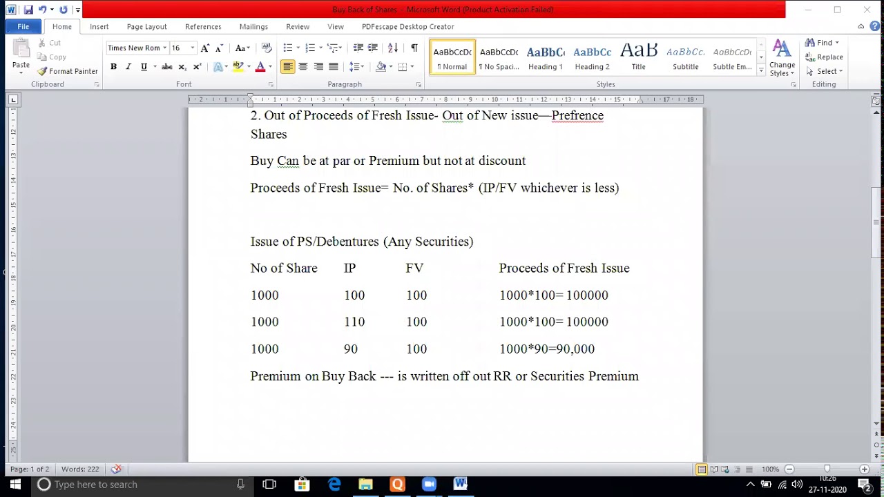 Buy Back of Shares - Journal Entries - YouTube