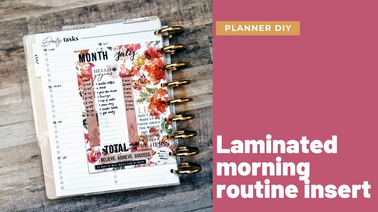 Planner DIY | laminated morning routine insert | Happy Planner - YouTube