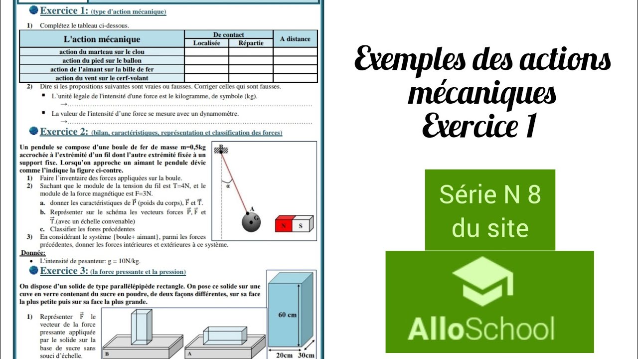 Correction Exercice Action Mécanique de contact ou à distance - YouTube