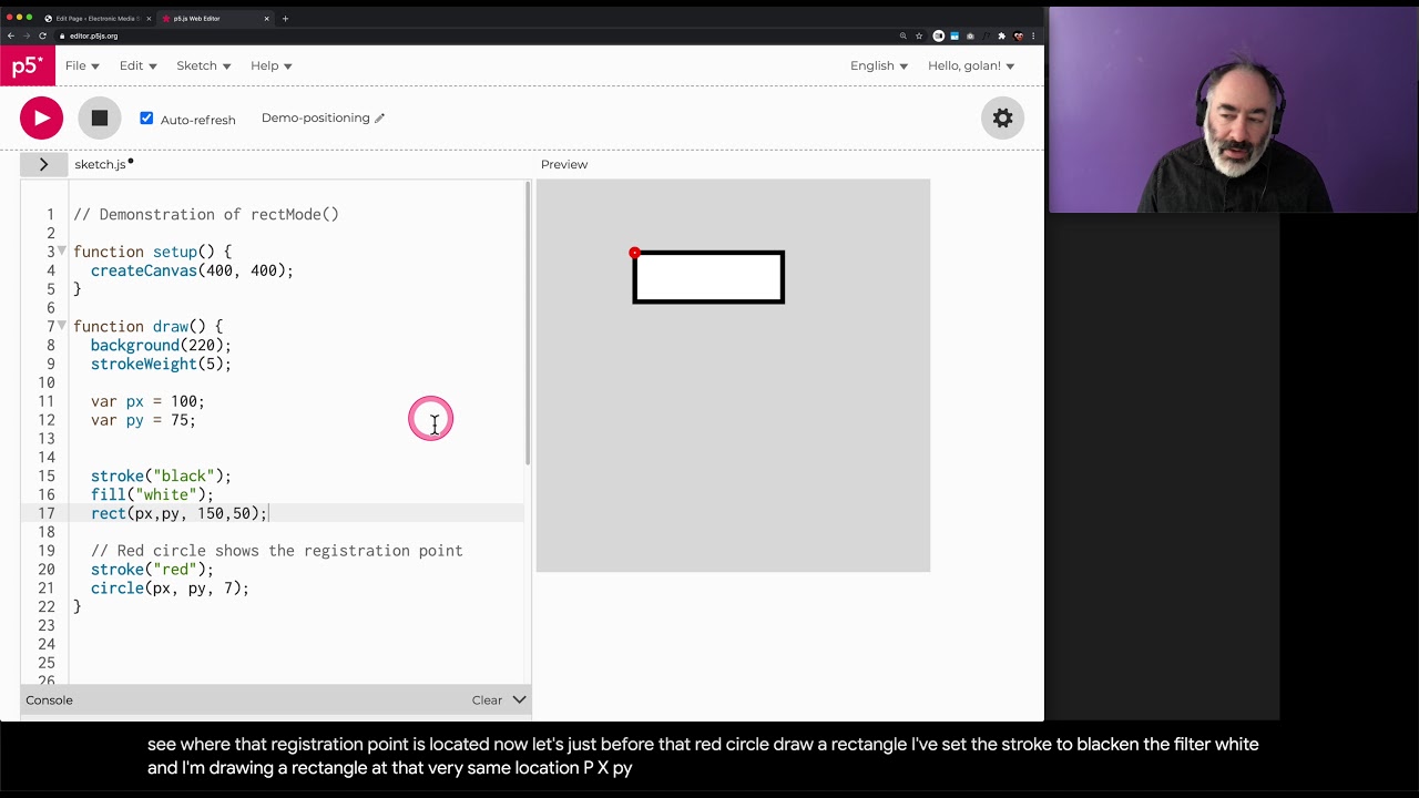 p5.js rectMode() demonstration - YouTube