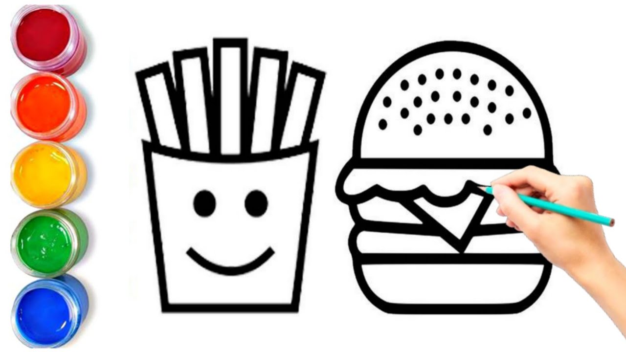 How to draw easy burger and fries | easy drawing step by step for kids ...
