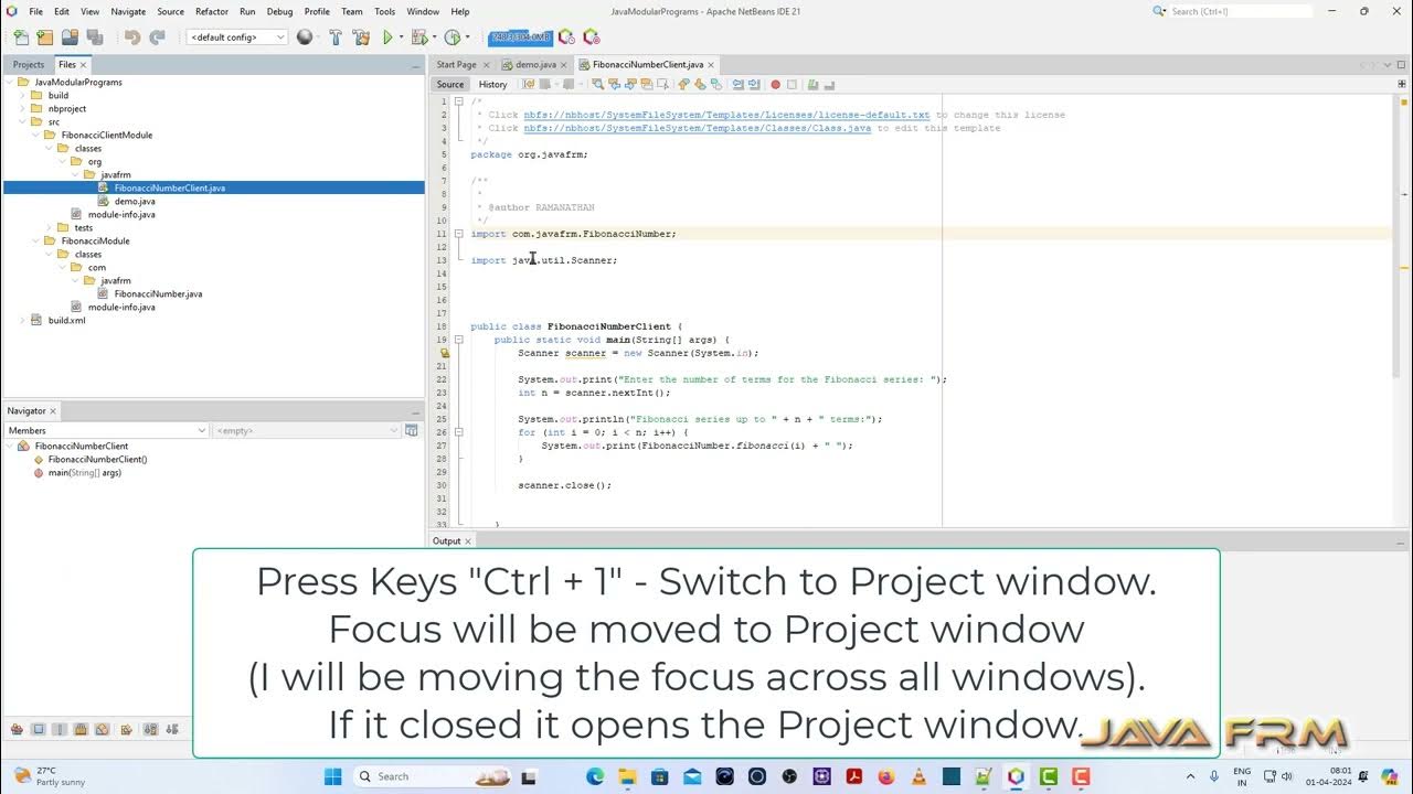 Apache NetBeans IDE 21 Tutorial - Short Cut Key - Ctrl + 1 - Switch to Project window - YouTube