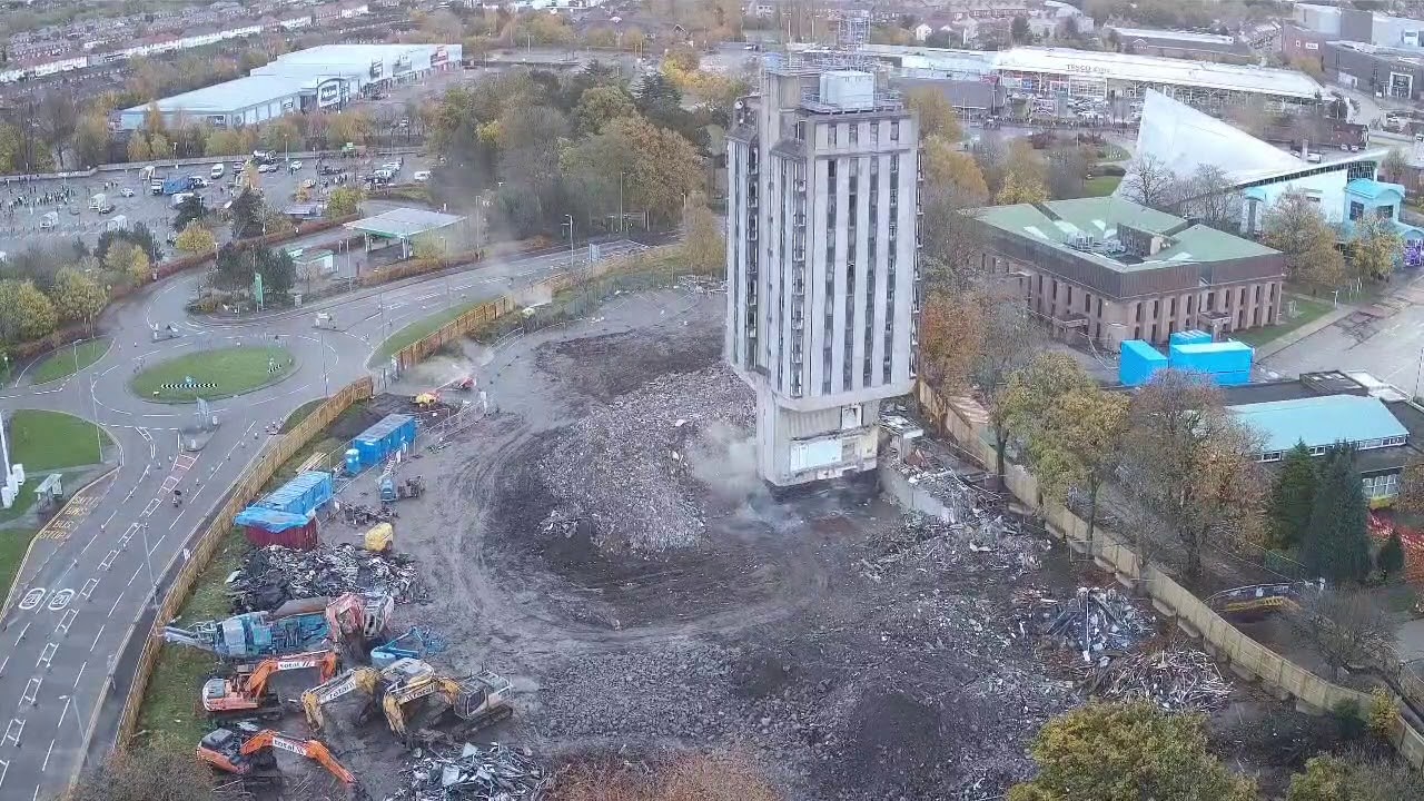 Wrexham Police Station demolition - drone video - YouTube