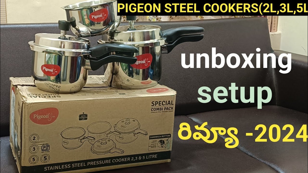 pigeon steel cooker combo( 2L,3L,5L) unboxing and review in telugu ...