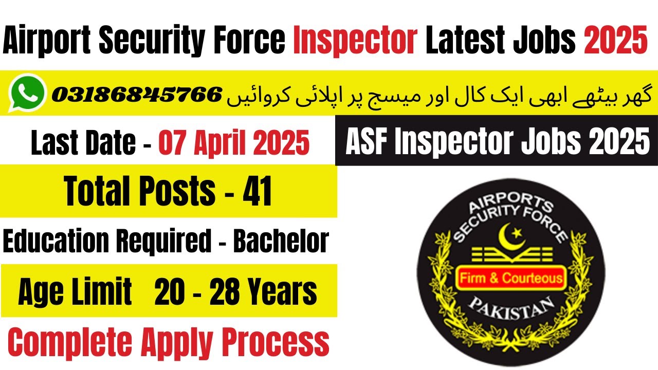 ASF Inspector Jobs 2025 | Airport Security Force Jobs 2025 | ASF Jobs ...