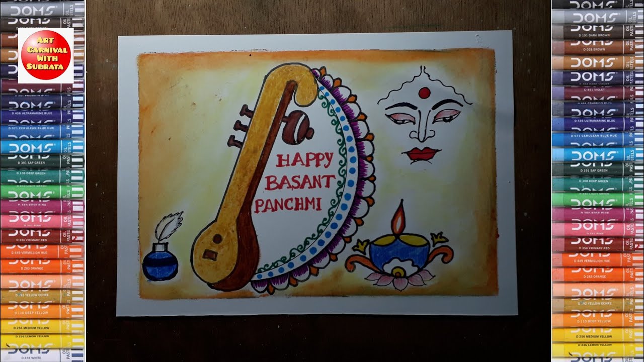Basant panchmi drawing / Vasant panchami drawing / Saraswati puja ...