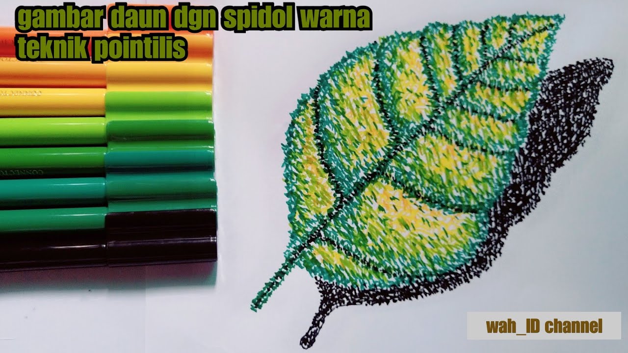 contoh gambar DAUN dgn teknik pointilis || gambar pointilis menggunakan ...
