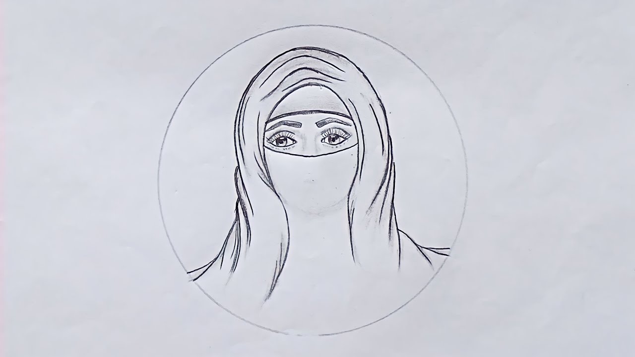Hijab girl drawing | Muslim girl drawing | Easy pencil drawing for ...