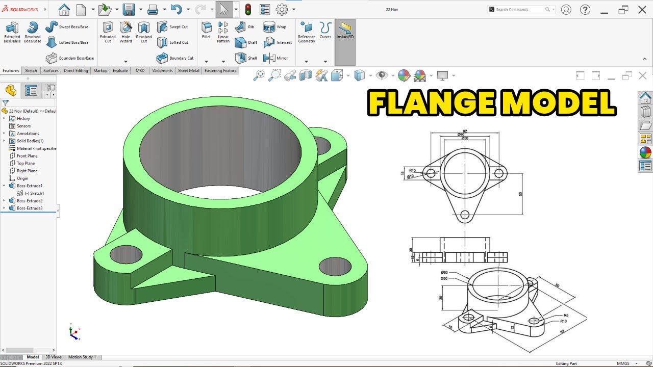 How to Create a Mechanical Flange Part in SolidWorks Step-by-Step - YouTube