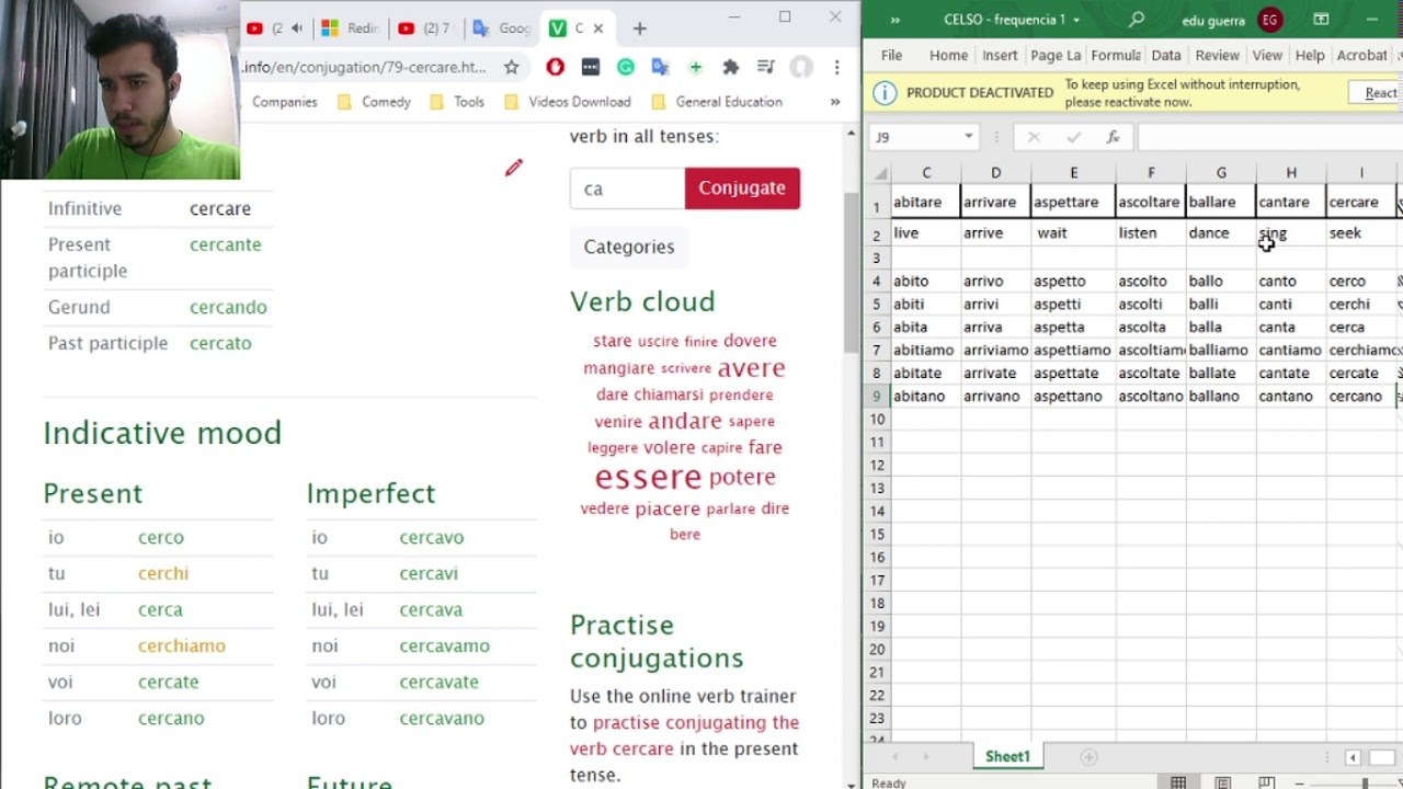 Italian= practicing regular verbs in italian that end with -ARE - YouTube