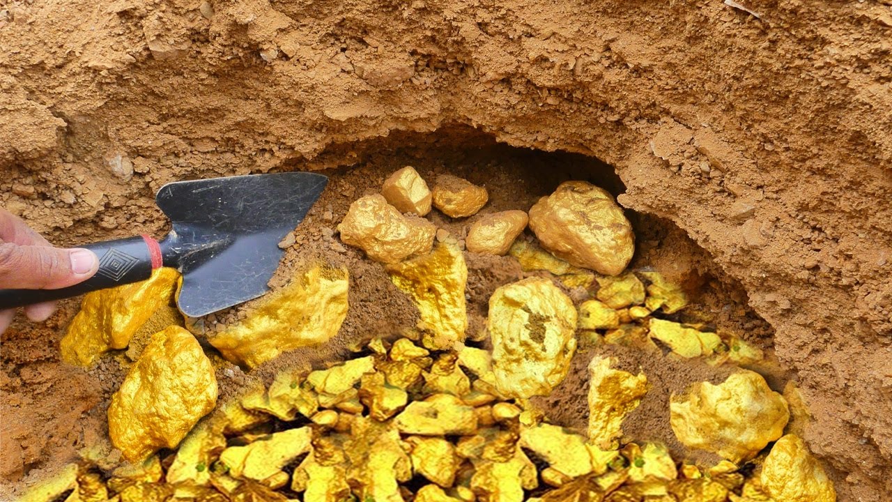 amazing gold! found a lot of gold under stone- gold miner so excite ...